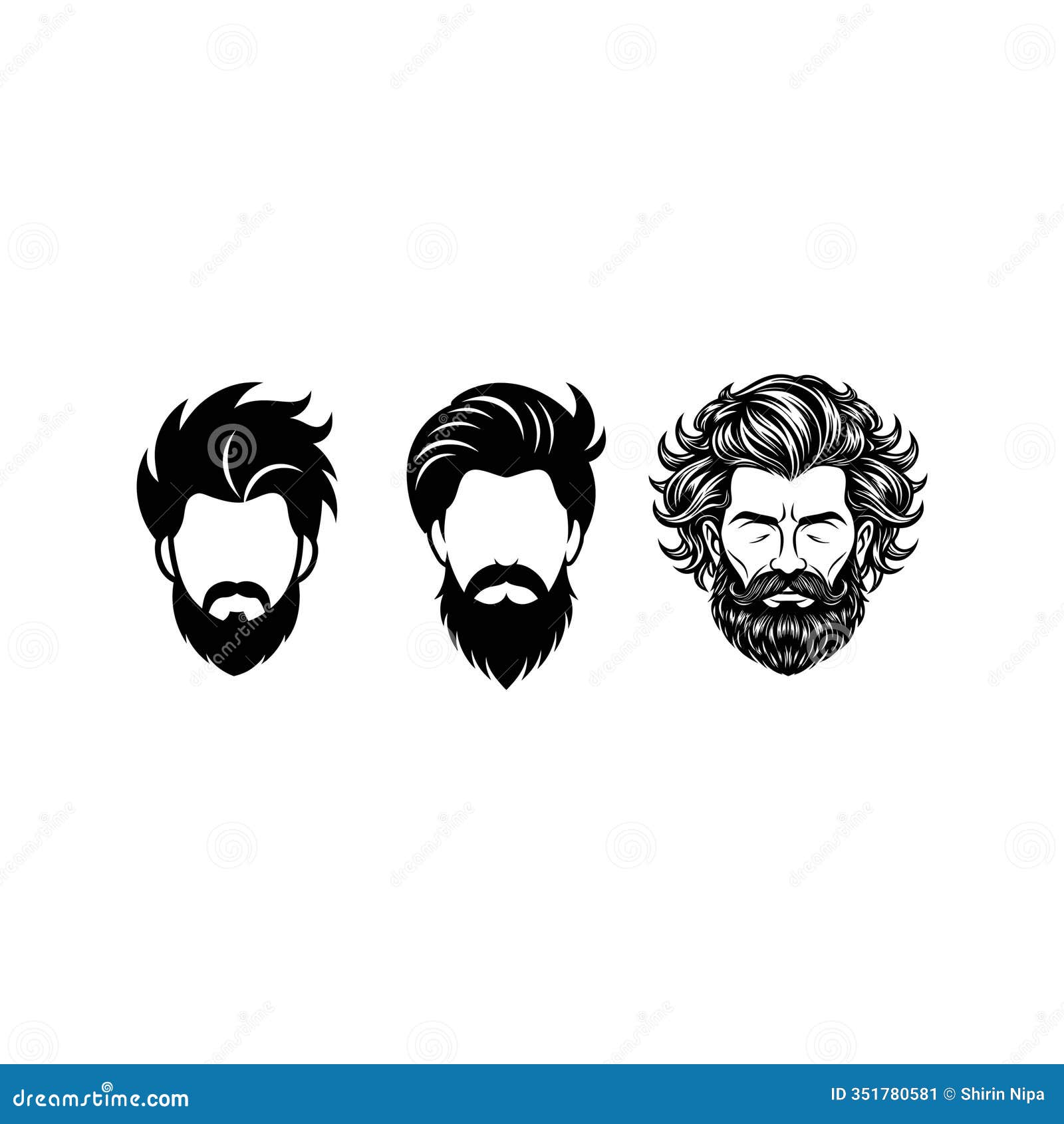 Hairstyles Beard and Hair Monochrome Set Icons Clipart Stock ...