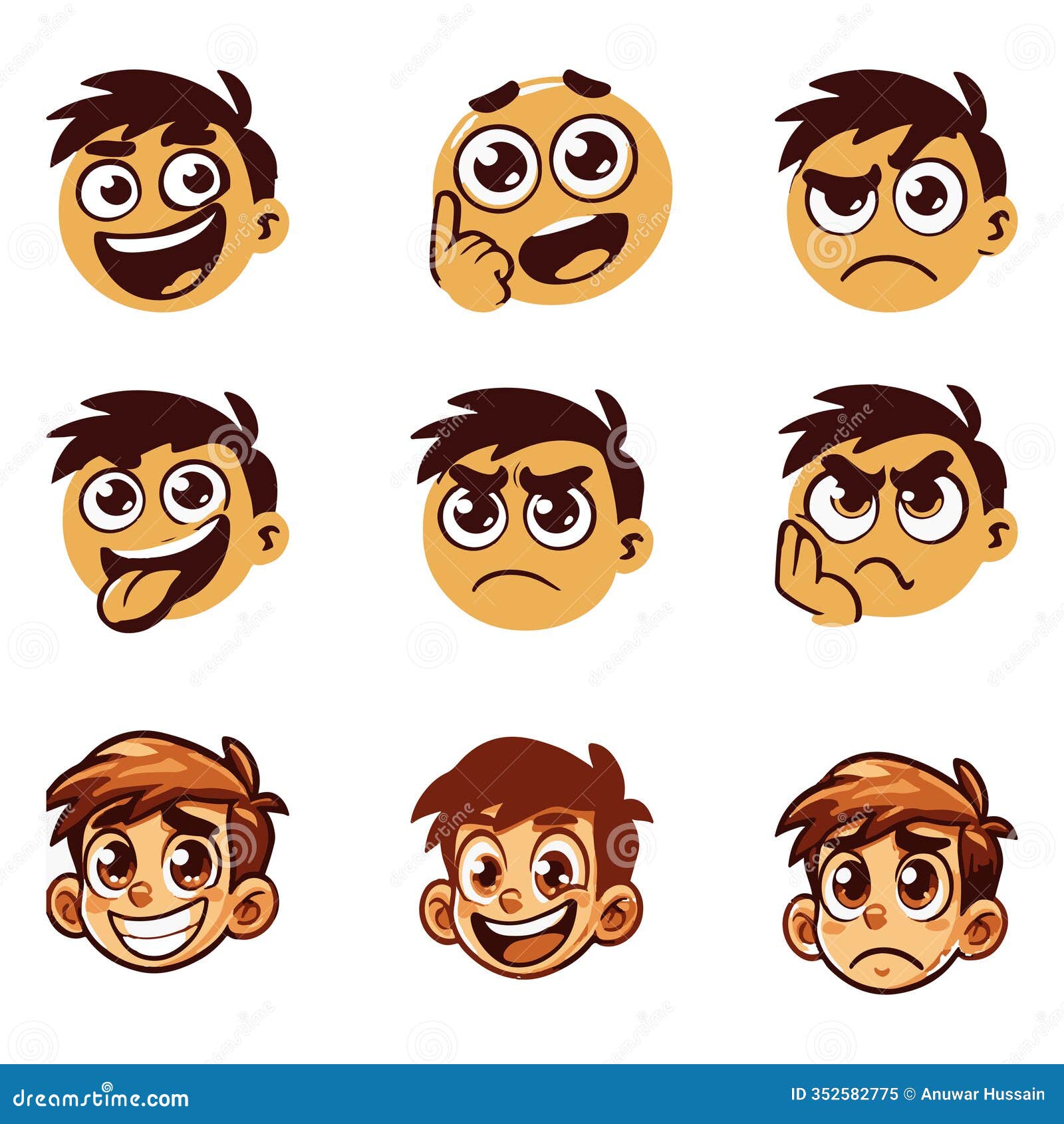 Cartoon Faces. Expressive Eyes and Mouth. Stock Illustration ...