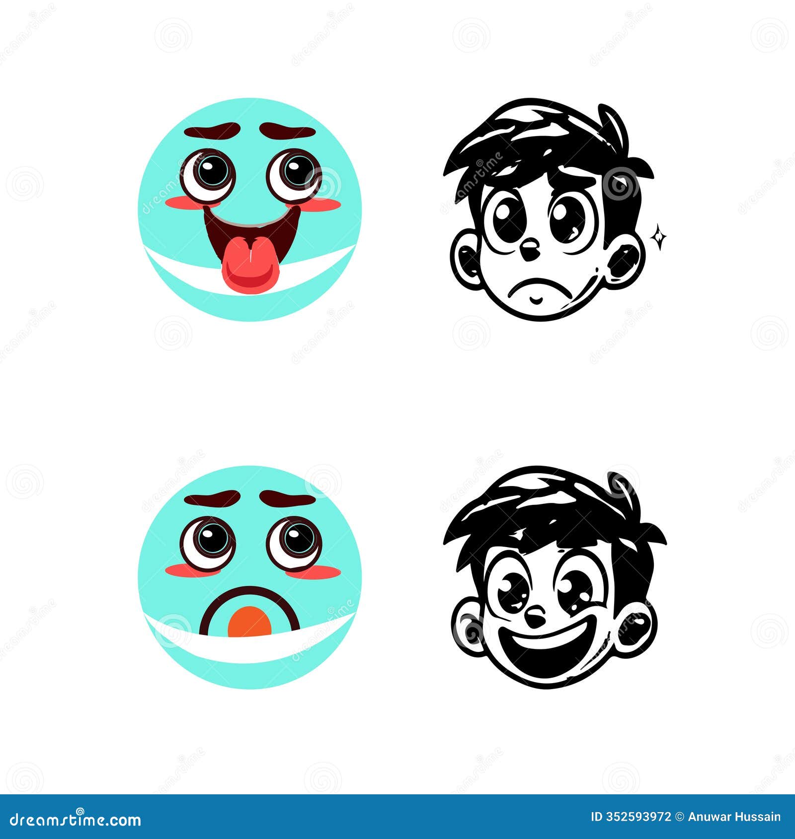 Cartoon Faces. Expressive Eyes and Mouth Stock Illustration ...
