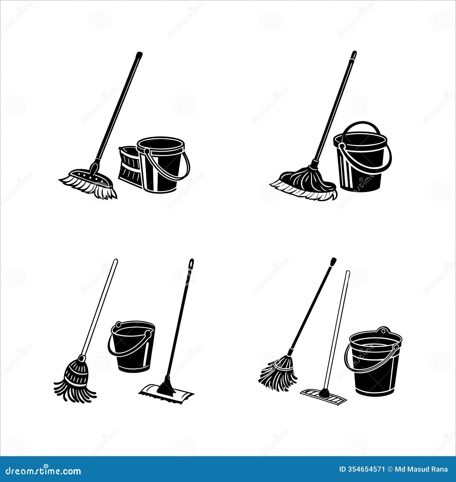 Cleaning Tools Mops and Buckets Icons Stock Illustration - Illustration of buckets, equipment ...