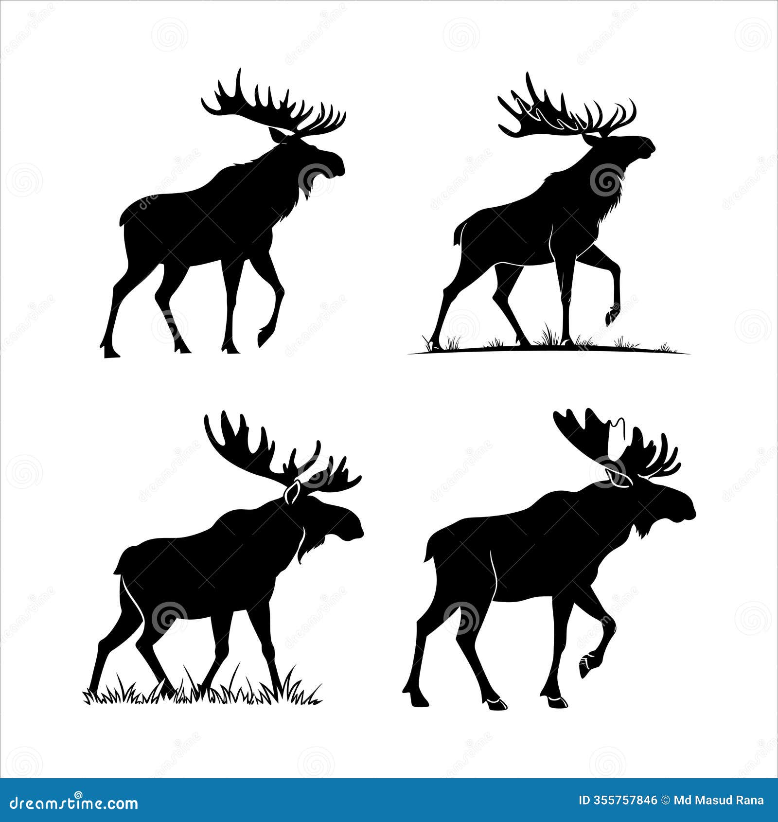 Moose with Large Antlers Black Color Bold Simple and Cleaner Vector ...