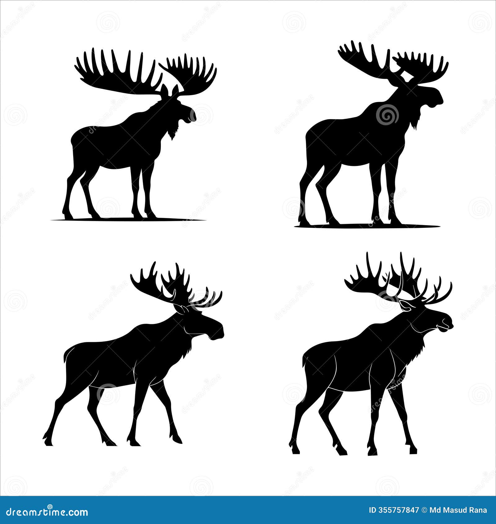 Moose with Large Antlers Black Color Bold Simple and Cleaner Vector ...