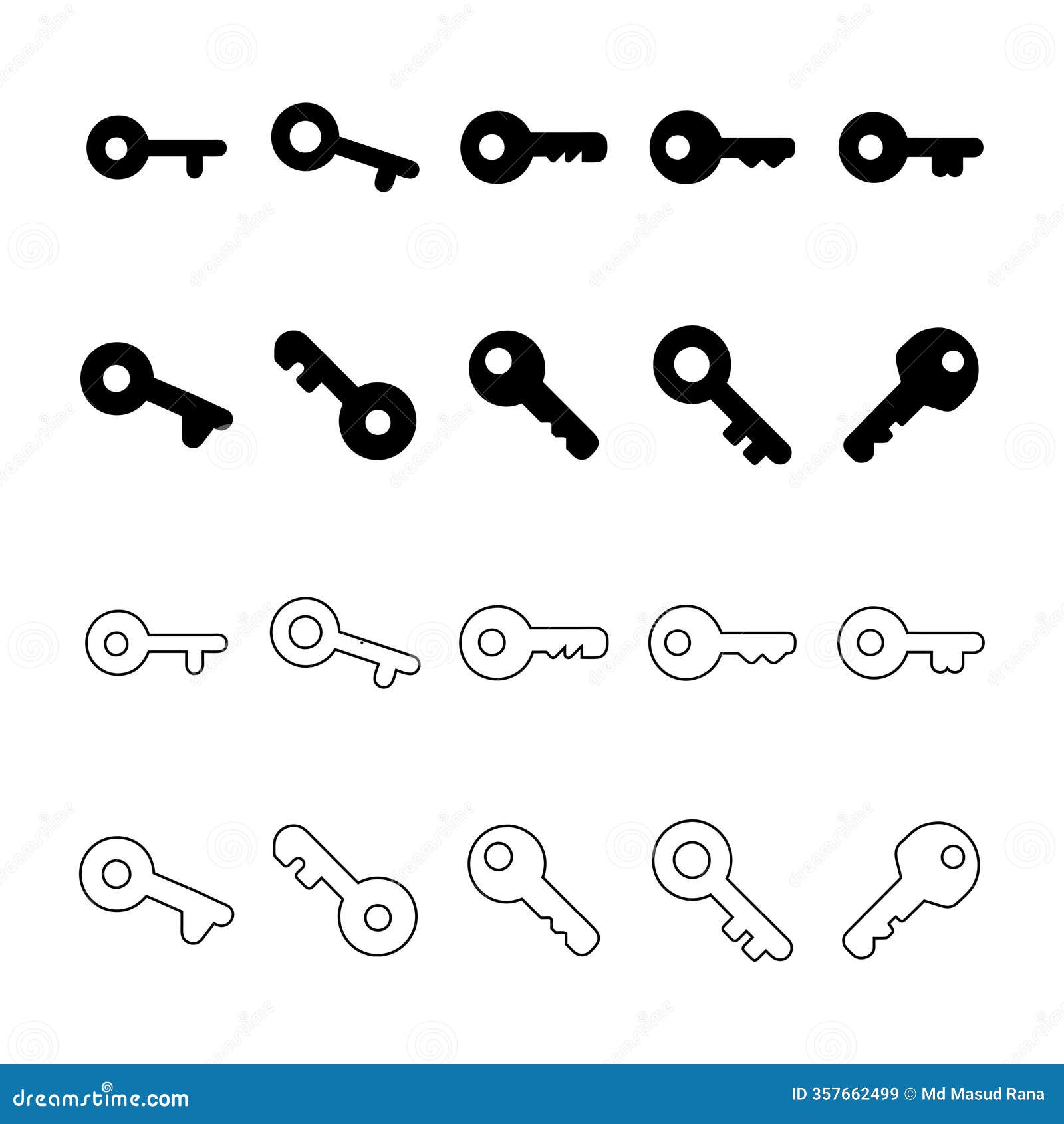 Keys Icons Set of Black and White. Vector Icons Stock Illustration ...