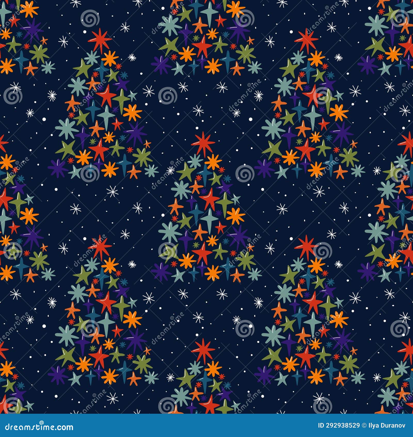 Abstract Christmas Tree with Snowflakes Seamless Pattern. Vector ...