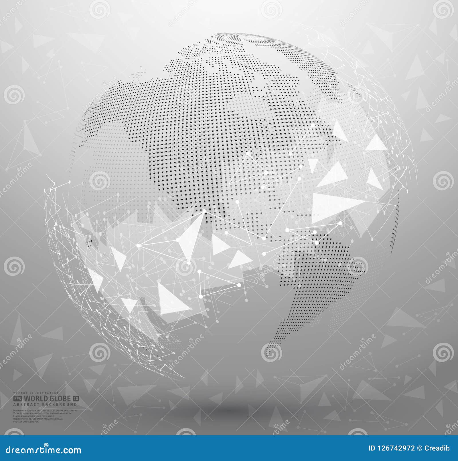 Three Dimensional Dotted World Map with Wireframe Sphere Stock Vector ...