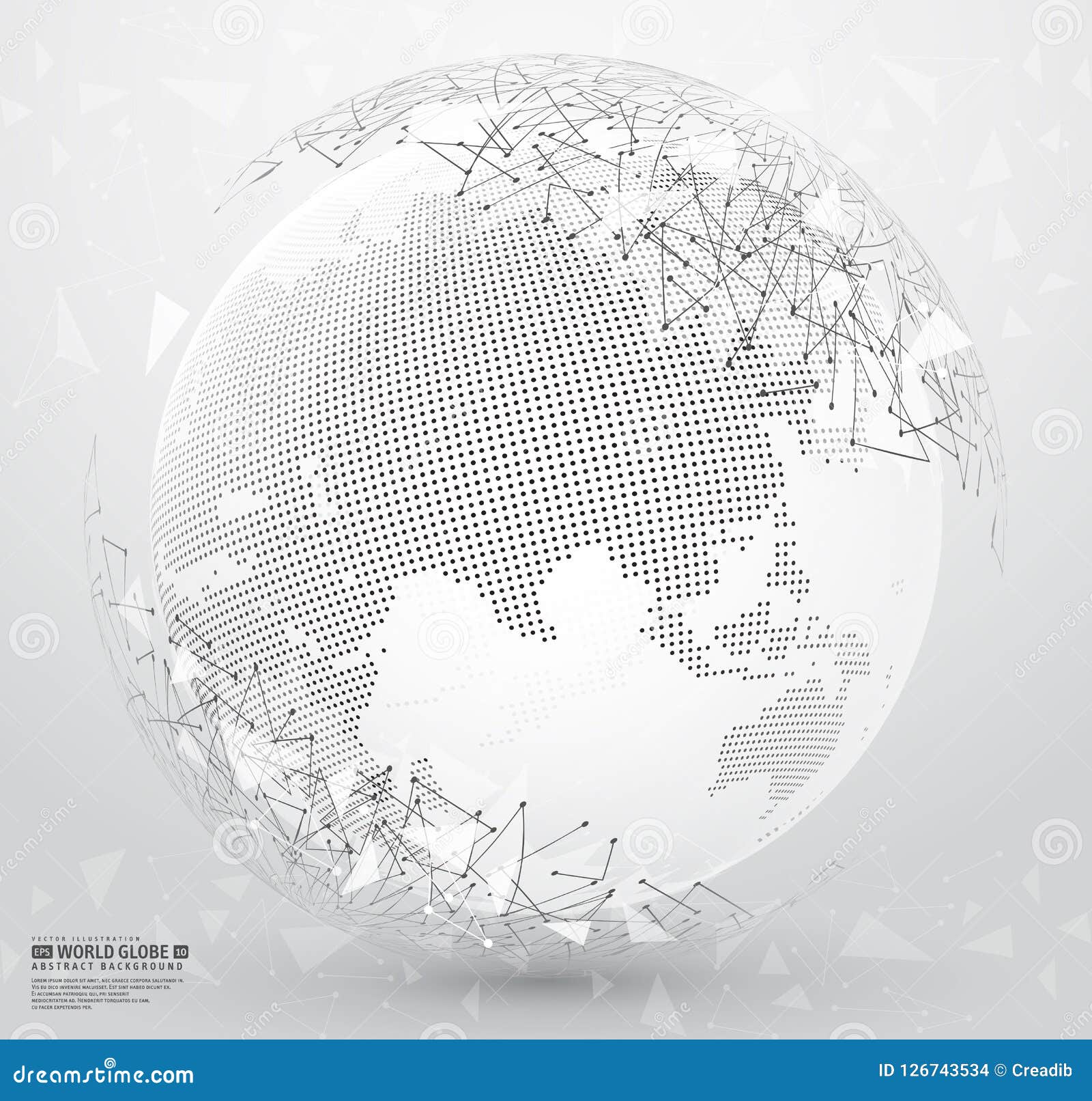 Three-dimensional Dotted World Map with Wireframe Sphare Stock Vector ...