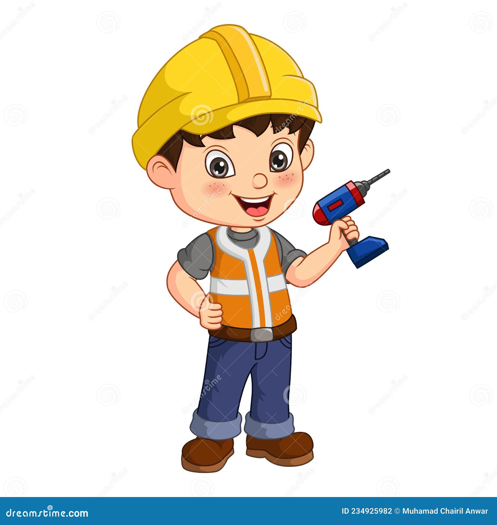 Cute Handyman Cartoon Holding a Drill Tool Stock Vector - Illustration ...