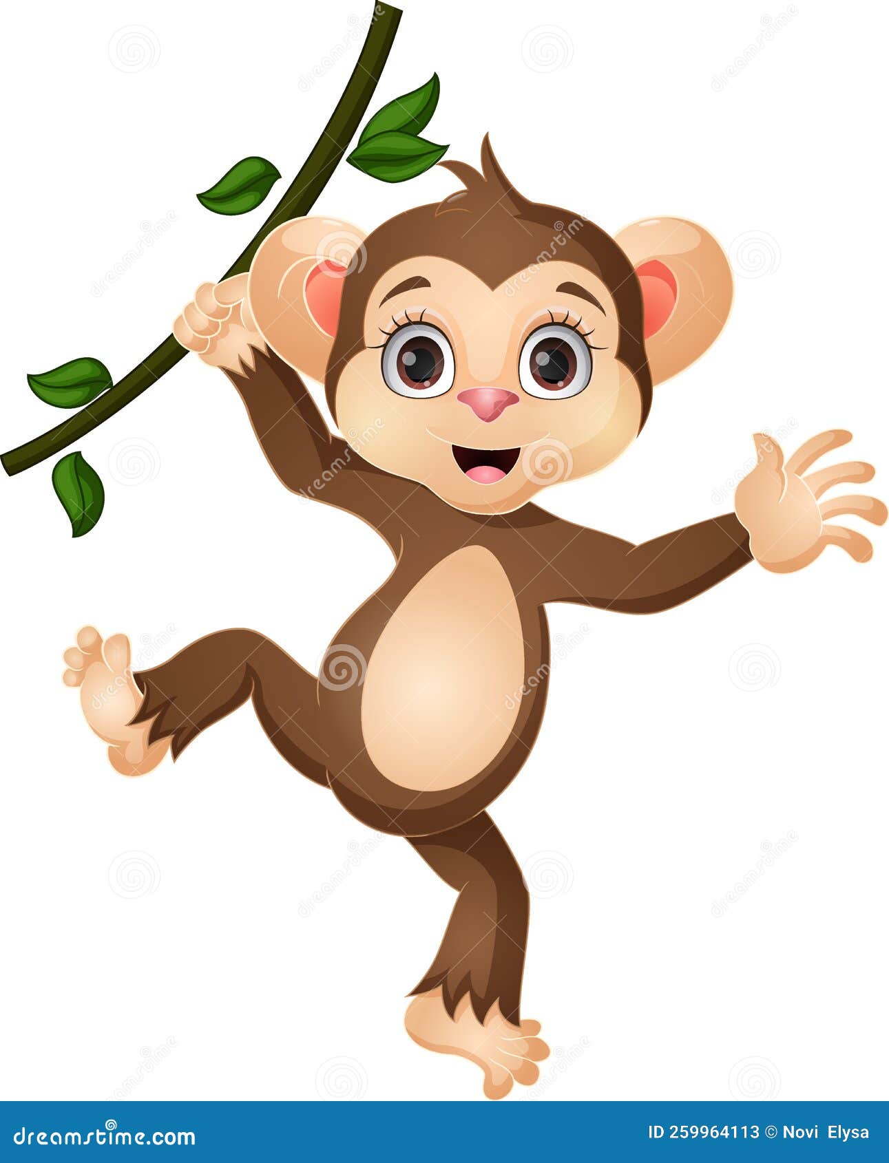 Cute Little Monkey Cartoon Hanging on Tree Branch Stock Vector ...
