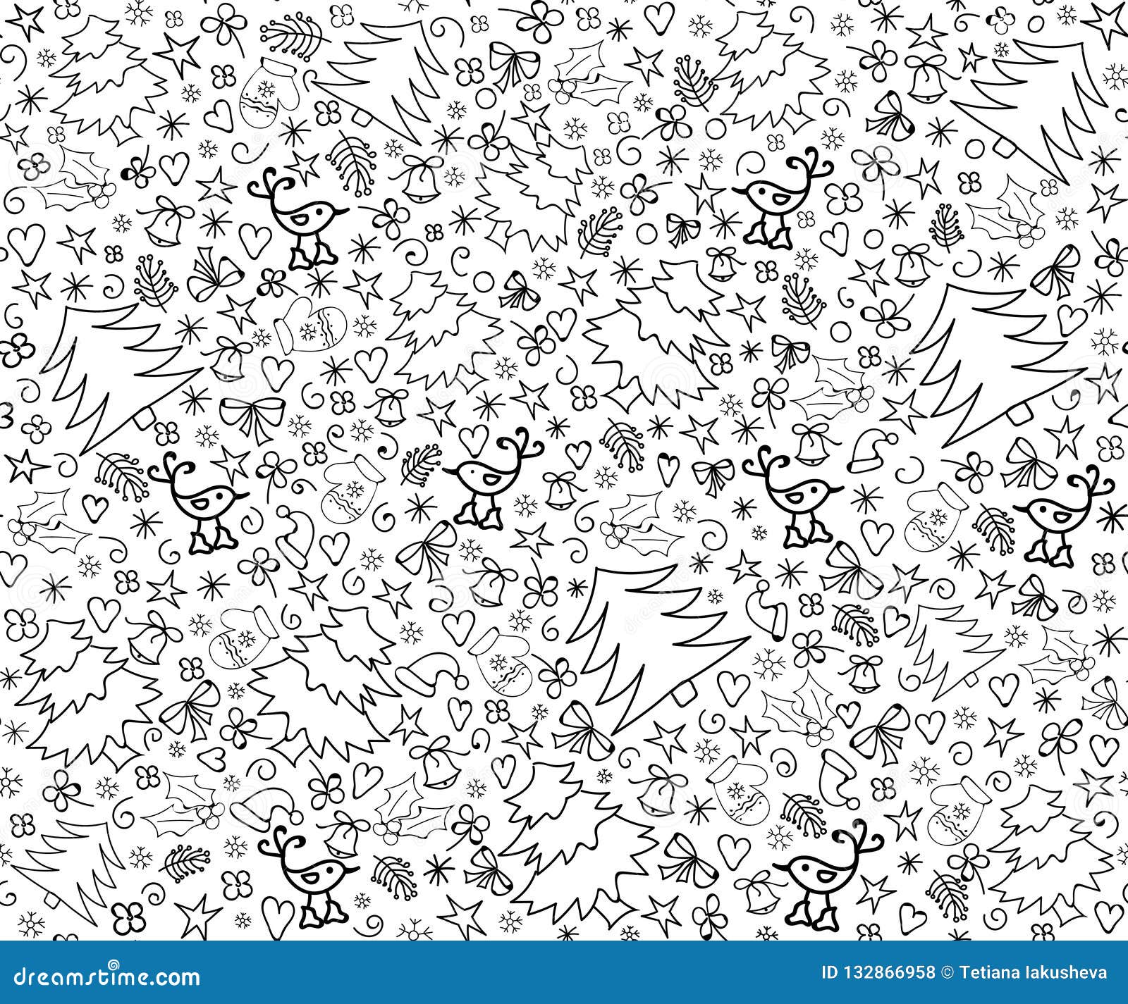 Seamless Hand Drawn Pattern with Set of Christmas Decoration. Stock ...