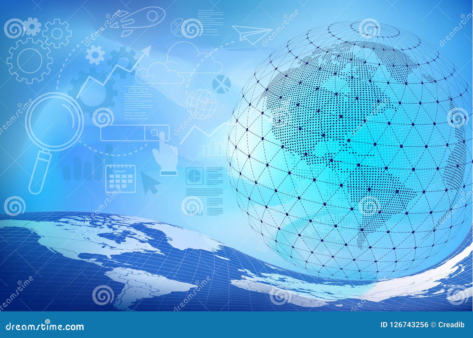 Blue Digital Abstract Background with Globe Stock Vector - Illustration ...