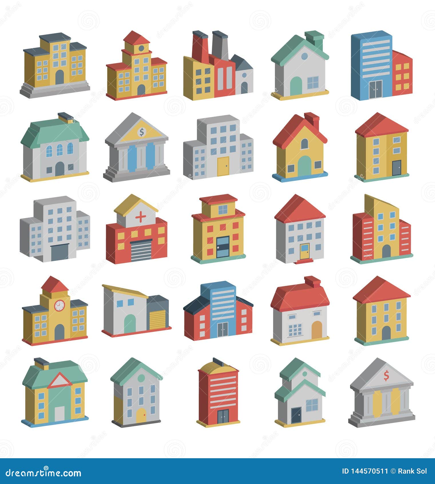 Basic RGB Building Vector Icons Set that Can Be Easily Modified or Edit ...