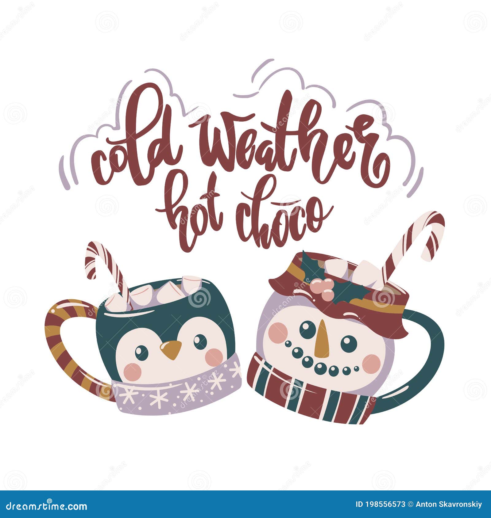 Cold Weather Hot Choco. Vector Winter Card Stock Vector - Illustration ...