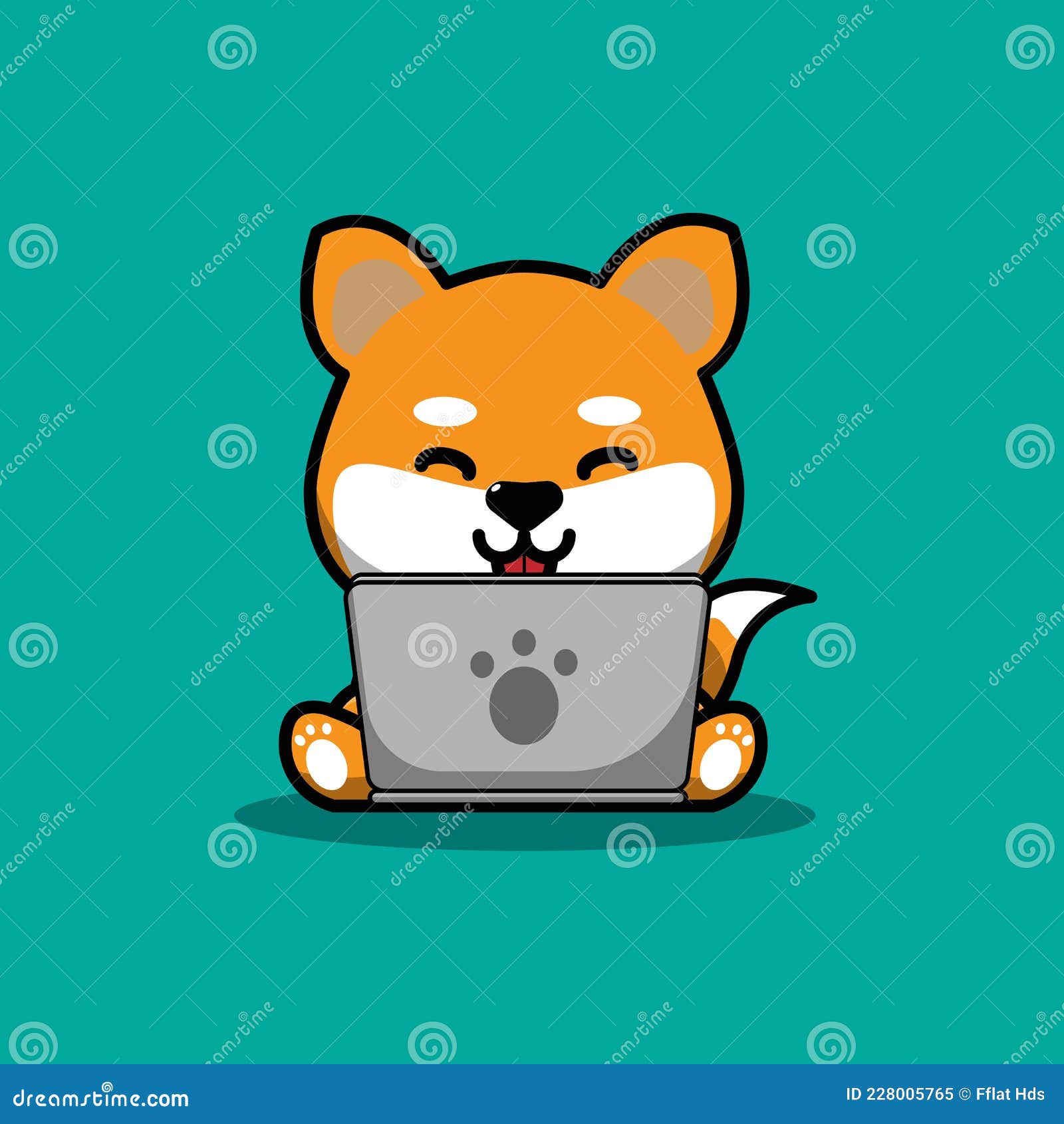 Cute Dog is Playing on the Laptop Stock Vector - Illustration of sign ...