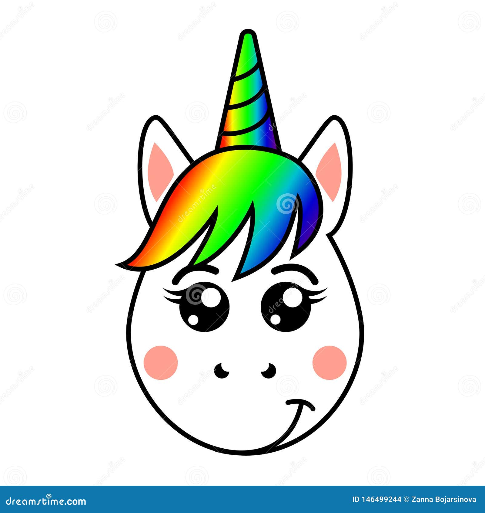 Cute smiling unicorn head. stock vector. Illustration of magic - 146499244