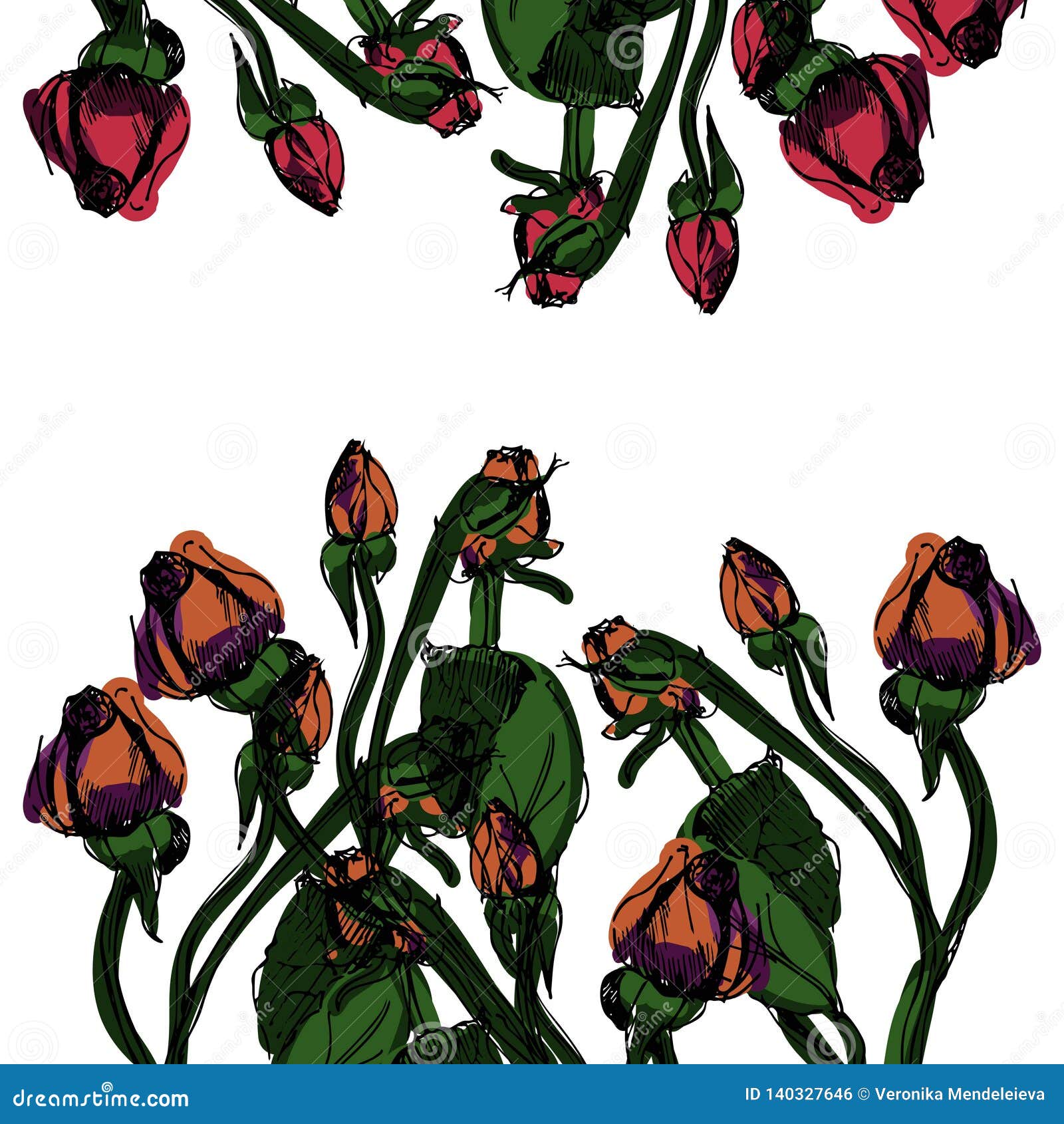 Hand Drawn Roses Vector Illustration. Small Roses Stock Vector ...