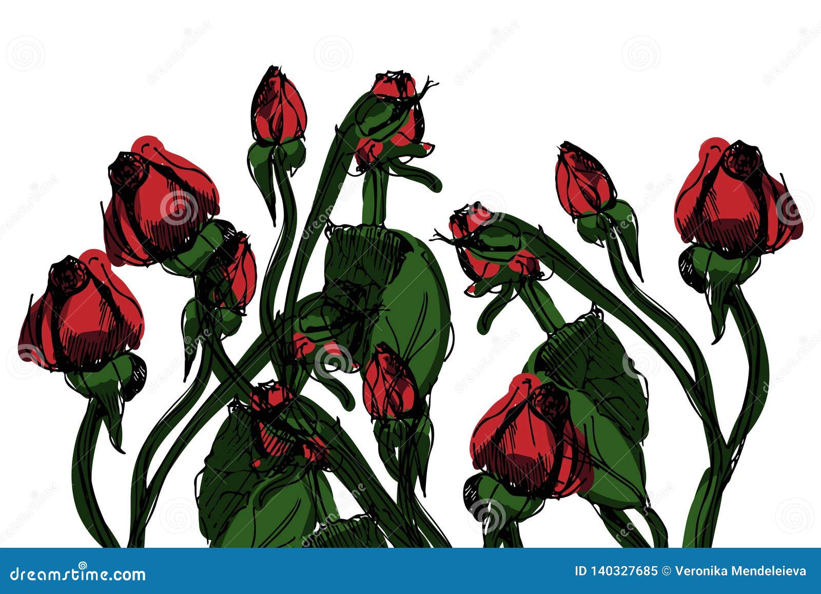 Hand Drawn Roses Vector Illustration. Small Roses Stock Vector ...