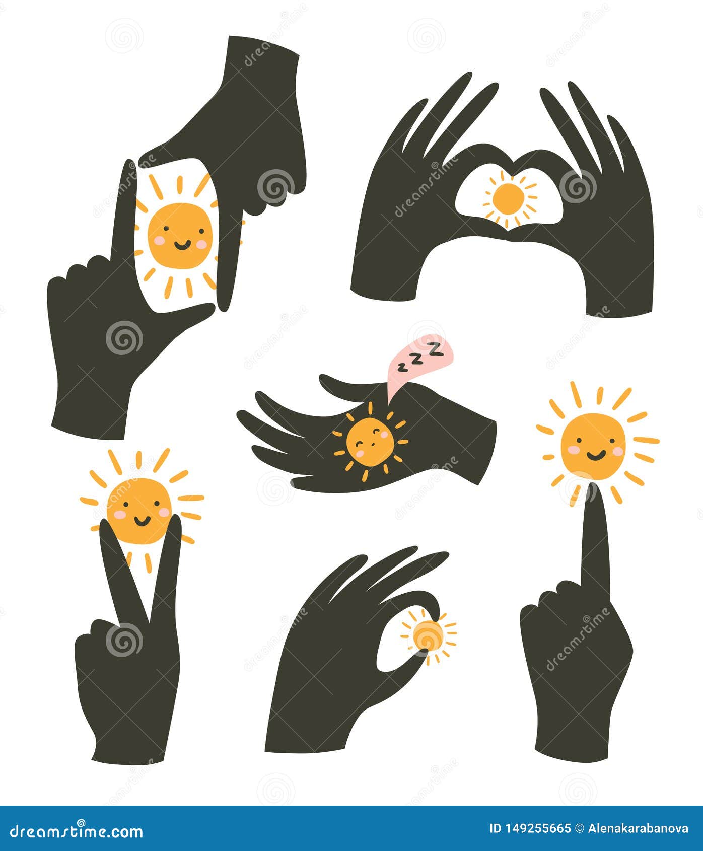 Hands Gestures with Sun Isolated on White Background. Vector ...