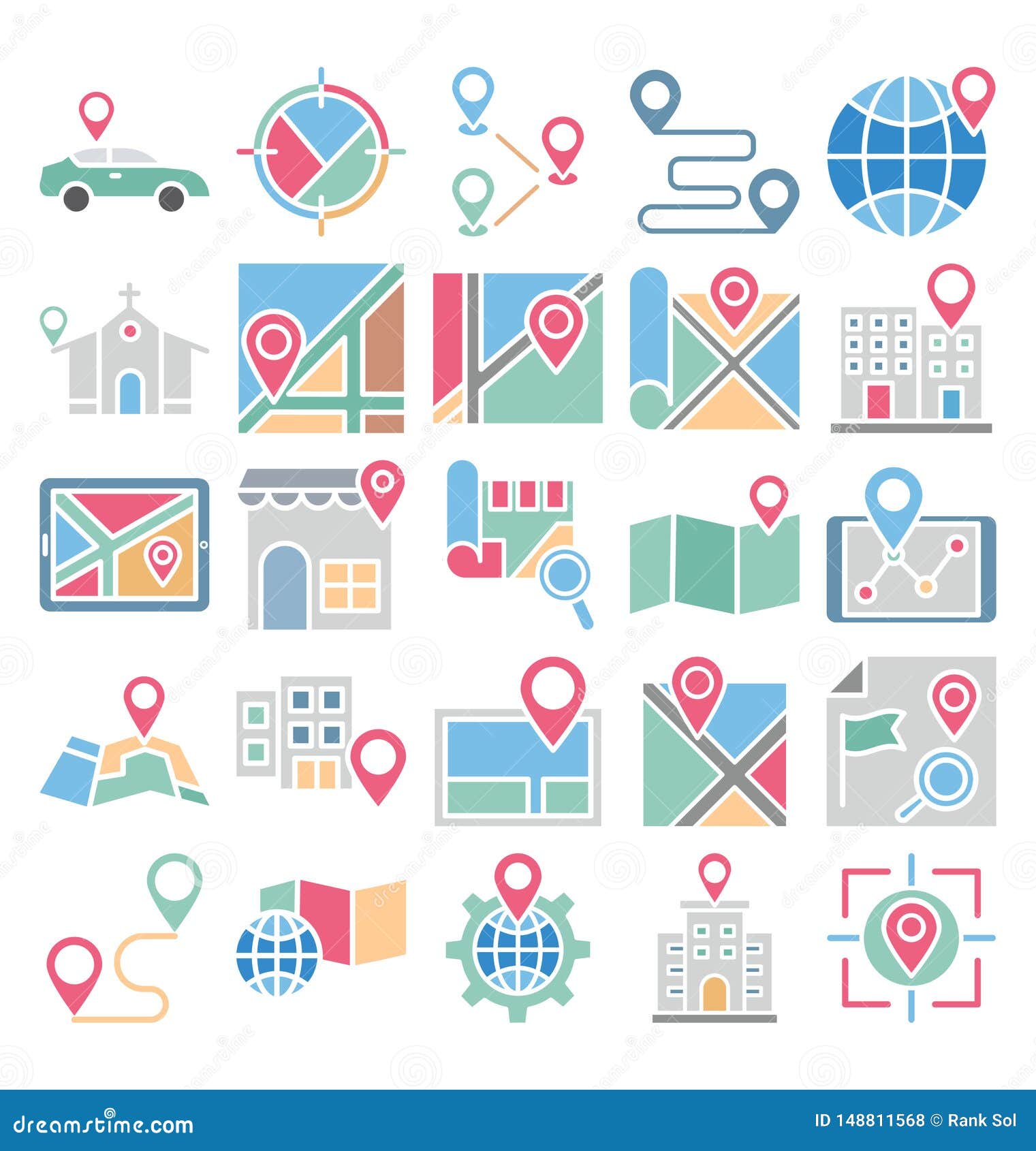 Basic RGB Map and Navigation Isolated Vector Icons Set that Can Easily ...