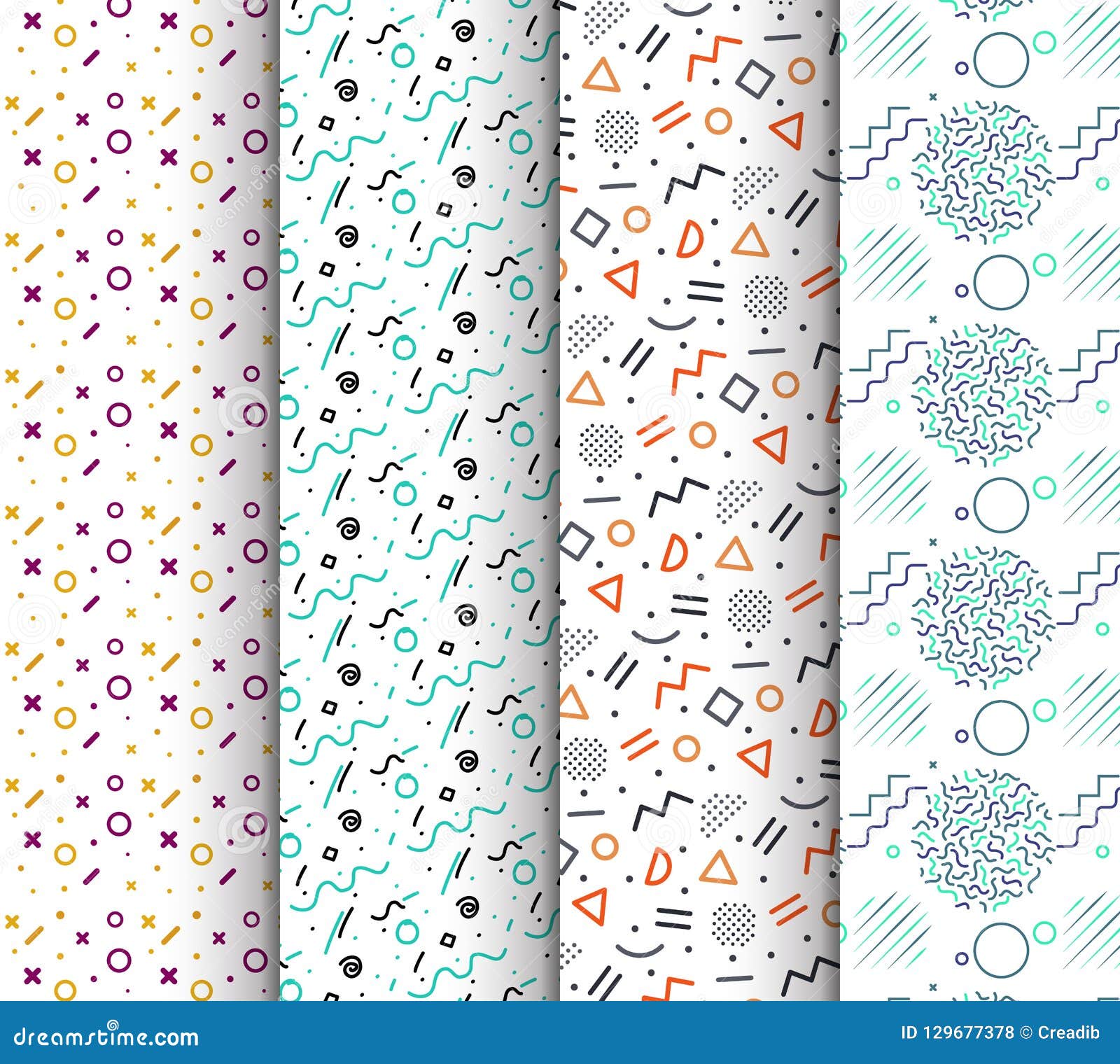 Memphis Seamless Patterns Available In Swatches Panel Stock Vector ...