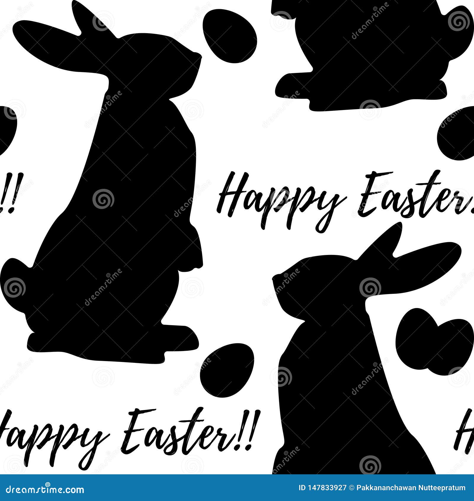 Seamless Monochrome Pattern with Rabbits Silhouette. Vector ...
