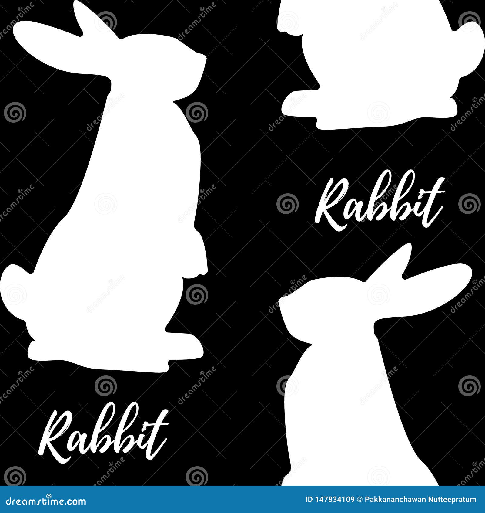 Seamless Monochrome Pattern with Rabbits Silhouette and Rabbit Text ...