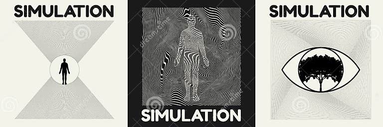 Simulation. Vector Set of Hand Drawn Minimalistic Illustration Stock ...