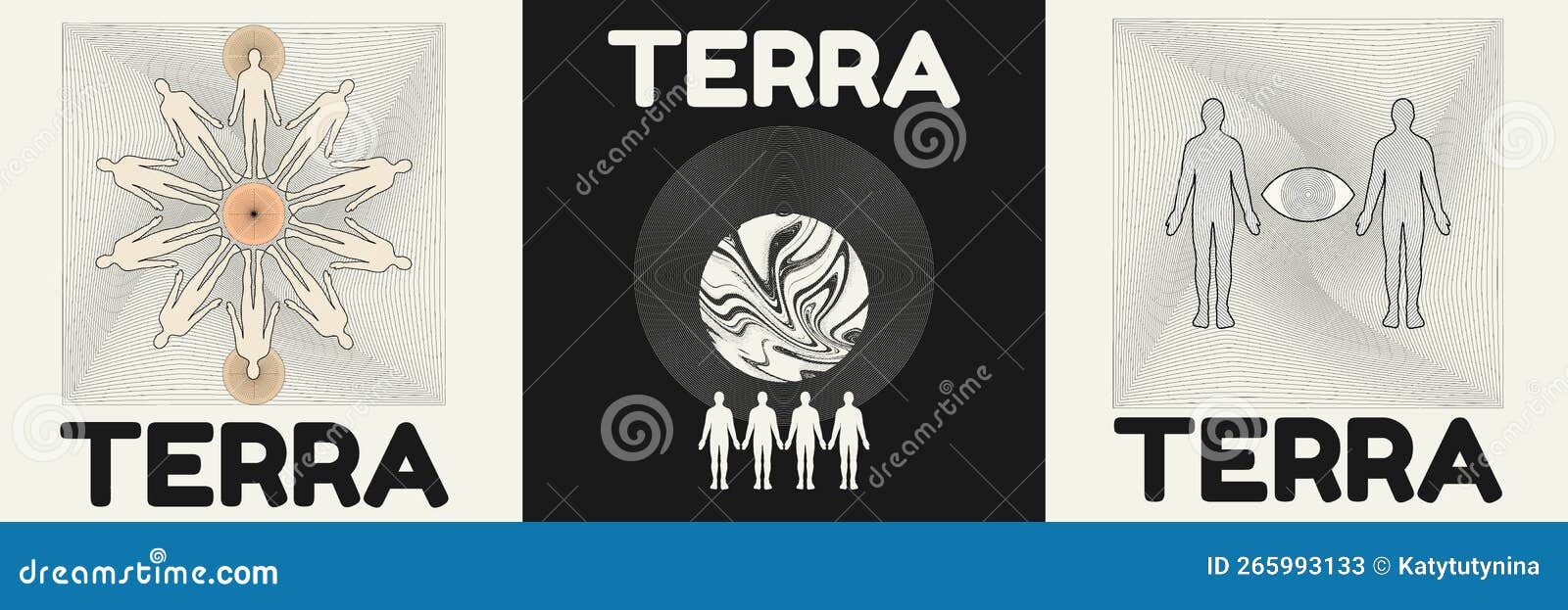 Terra. Vector Set of Hand Drawn Minimalistic Placard with Illustration ...
