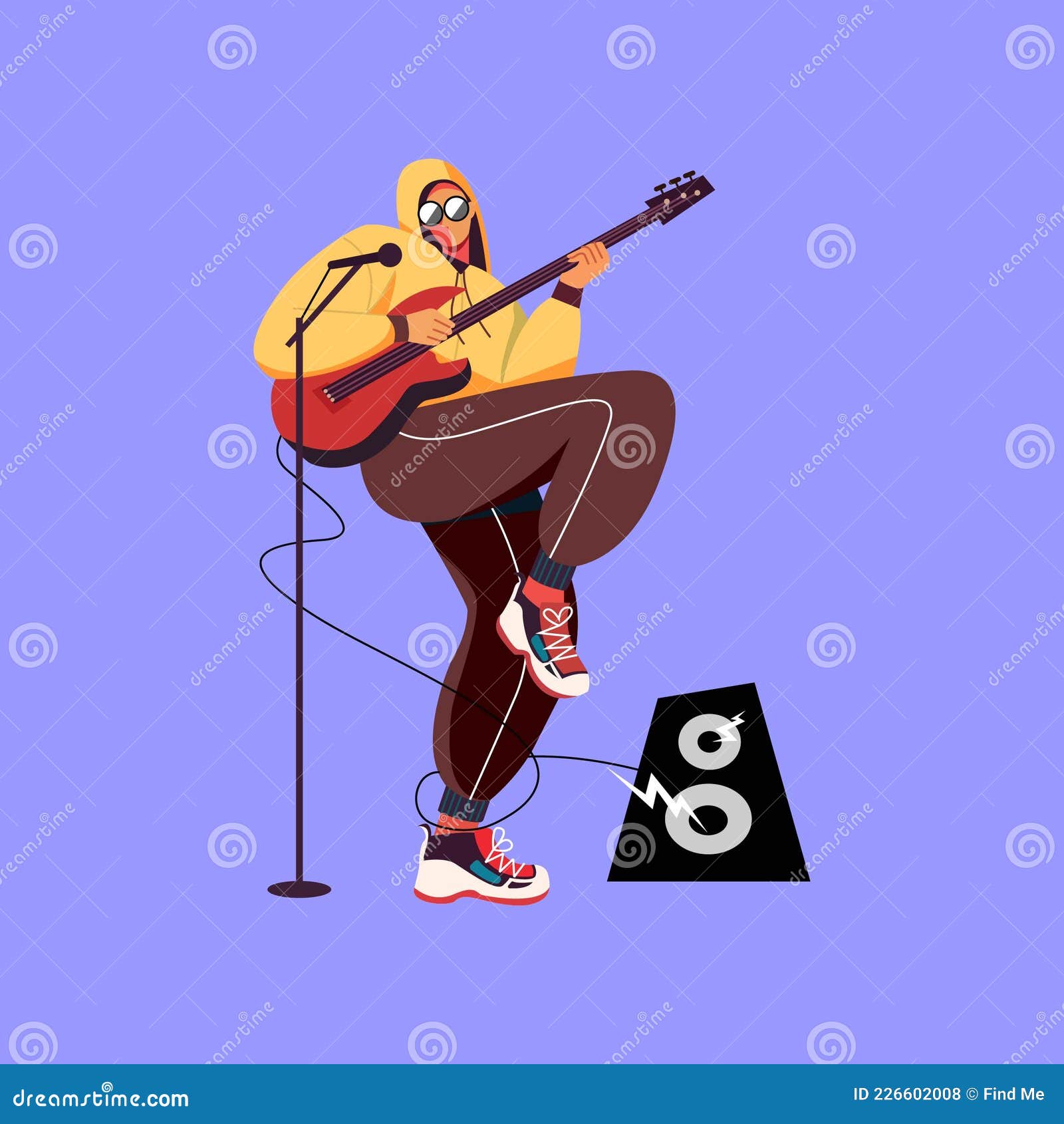 Vector Illustration Young Musician Instrument Playing Guitar Stock ...