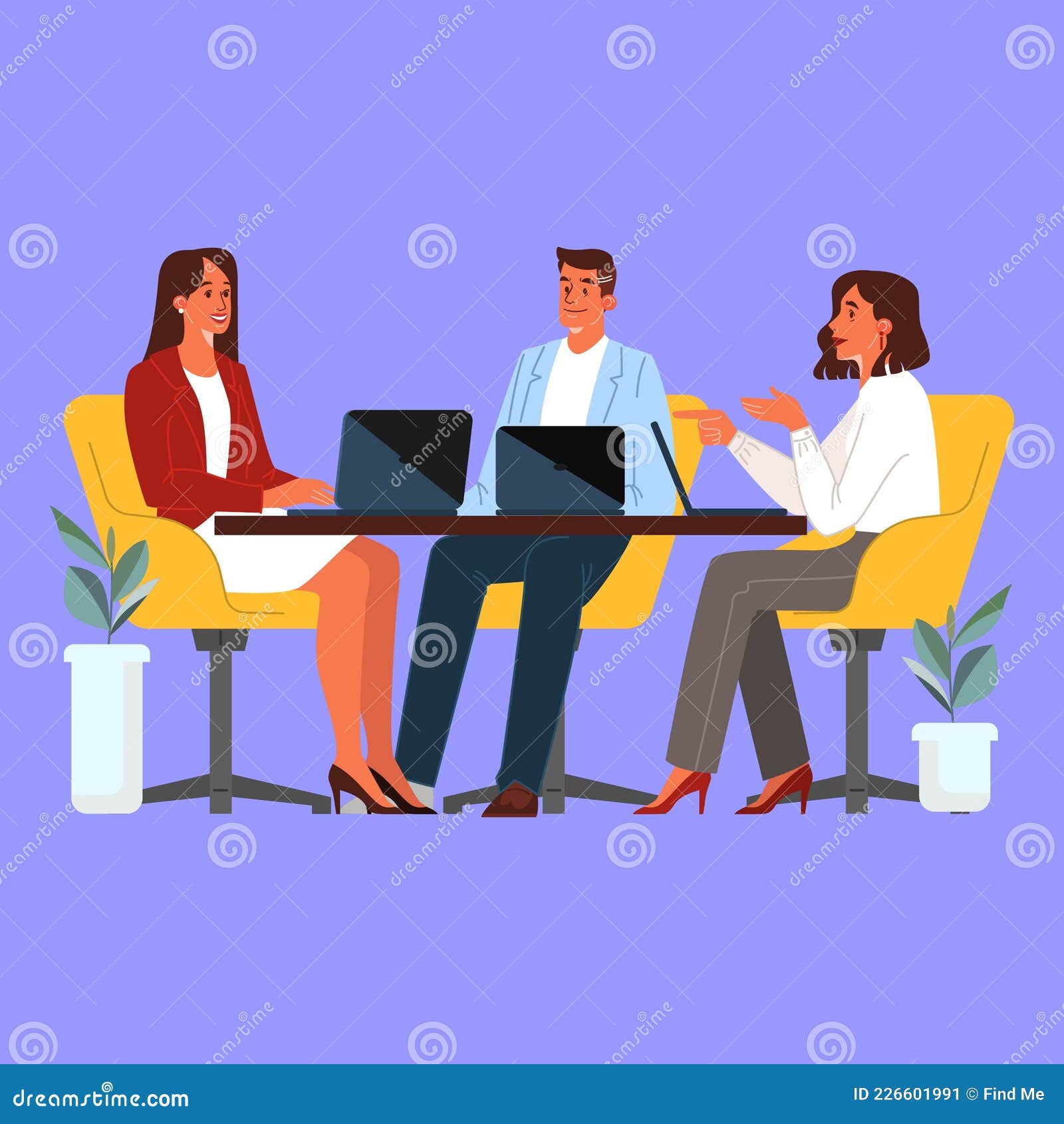 Vector Illustration of Young Office Team Meetings Stock Vector ...