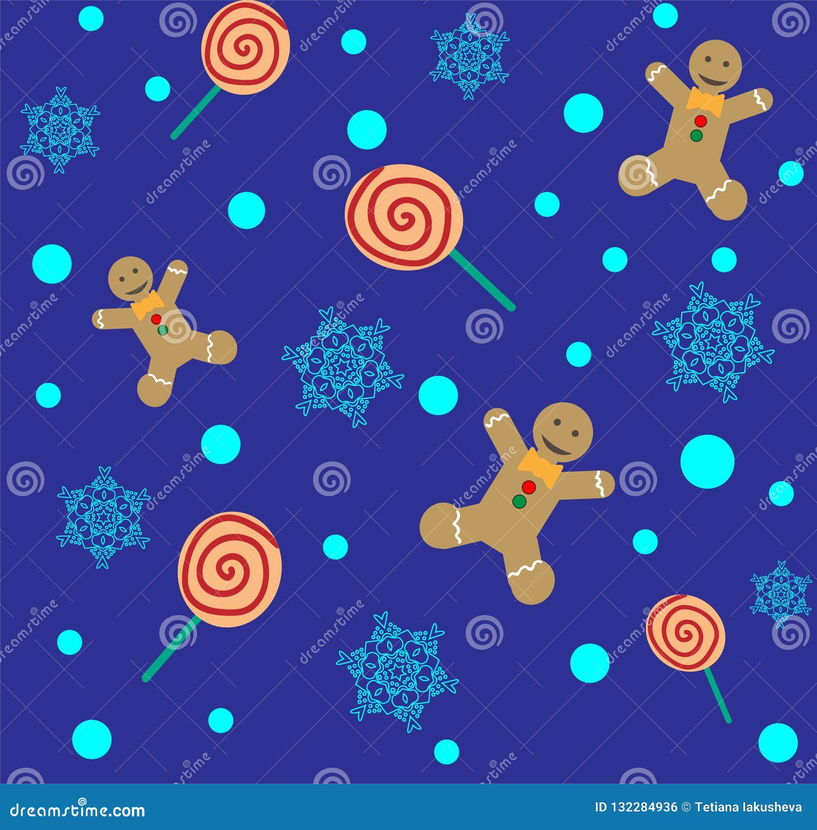 Seamless Pattern with Gingerbread, Candy Ans Snowflakes. Stock Vector ...