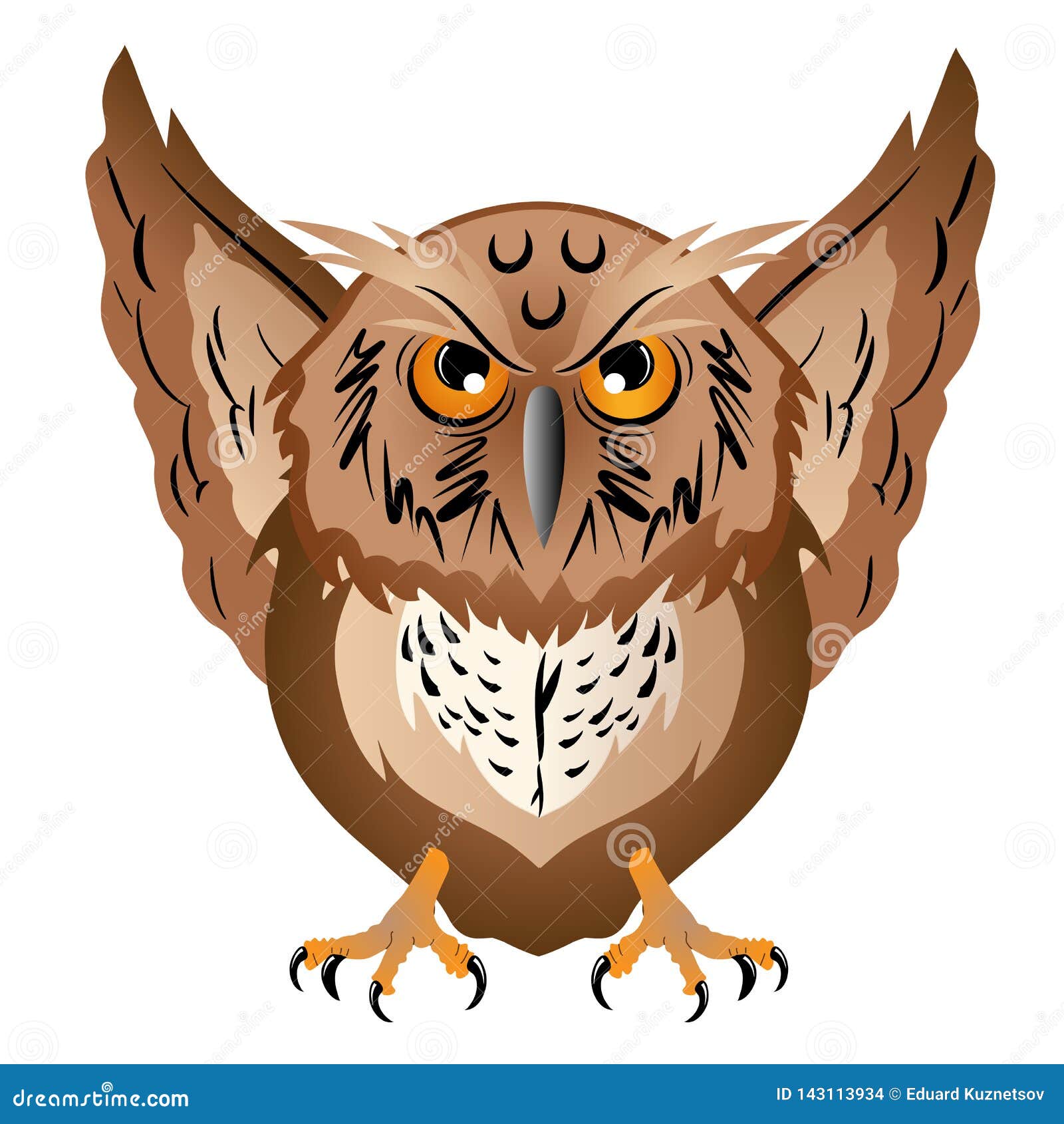 Wise Owl with the Big Head, a Sharp Beak and Predatory Claws. Stock ...