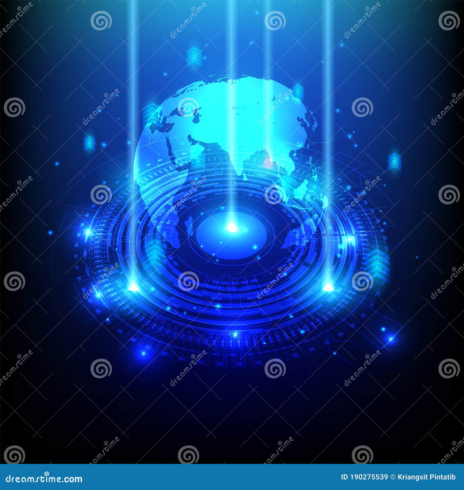 Abstract Engineering Future Technology and World Map, Illustration ...