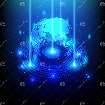 Abstract Engineering Future Technology and World Map, Illustration ...