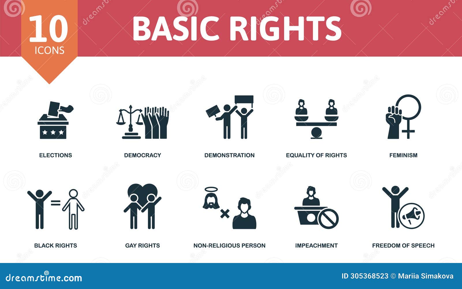 Basic Rights Line Icons Collection. Equality, Freedom, Justice, Liberty ...