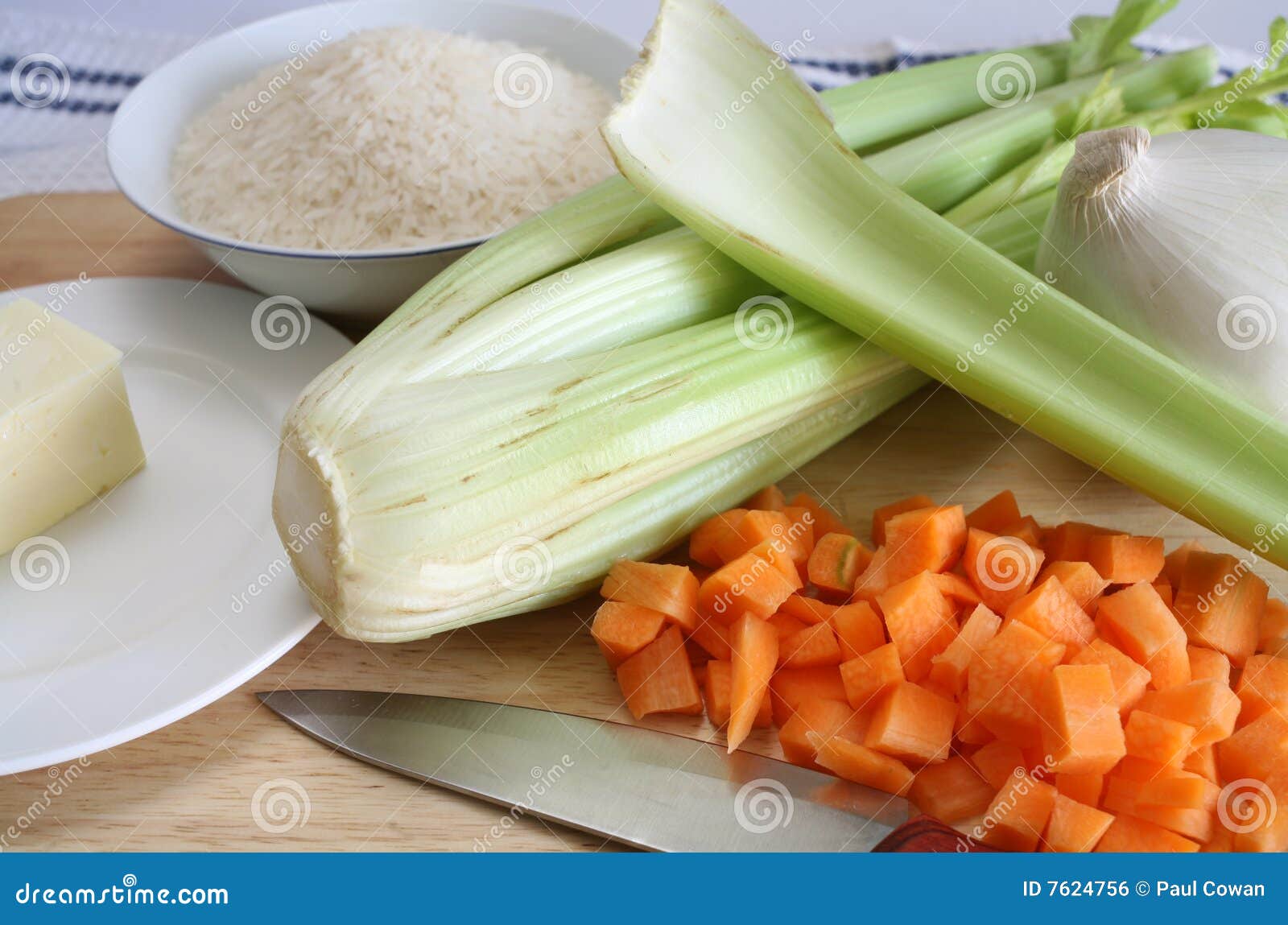 Basic risotto ingredients stock photo. Image of board - 7624756