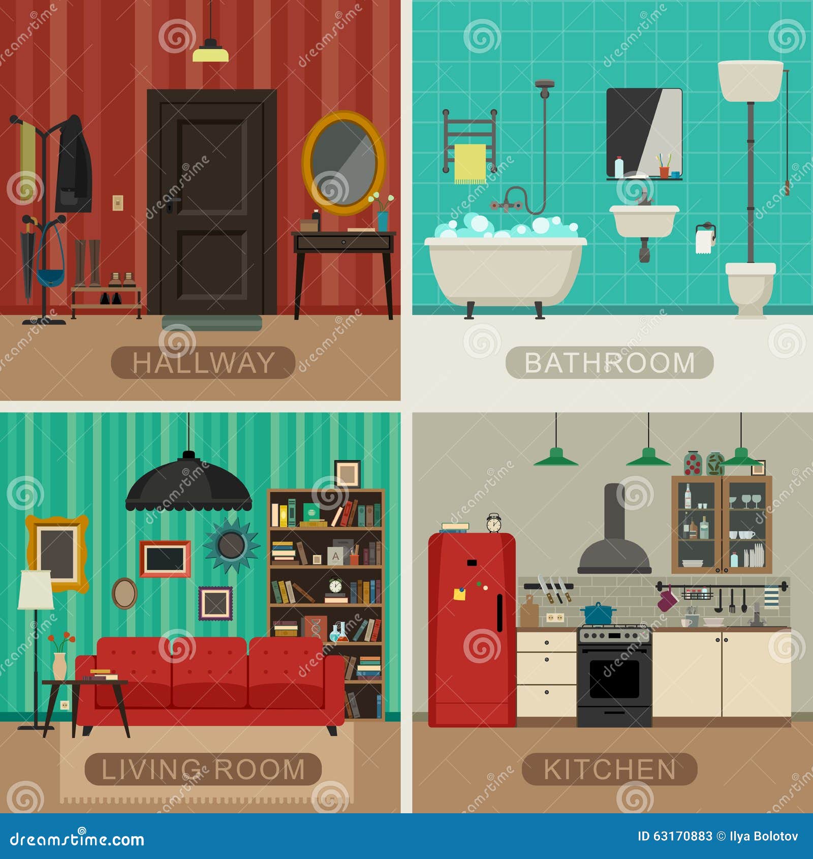 Basic rooms of apartment stock vector. Illustration of inside - 63170883