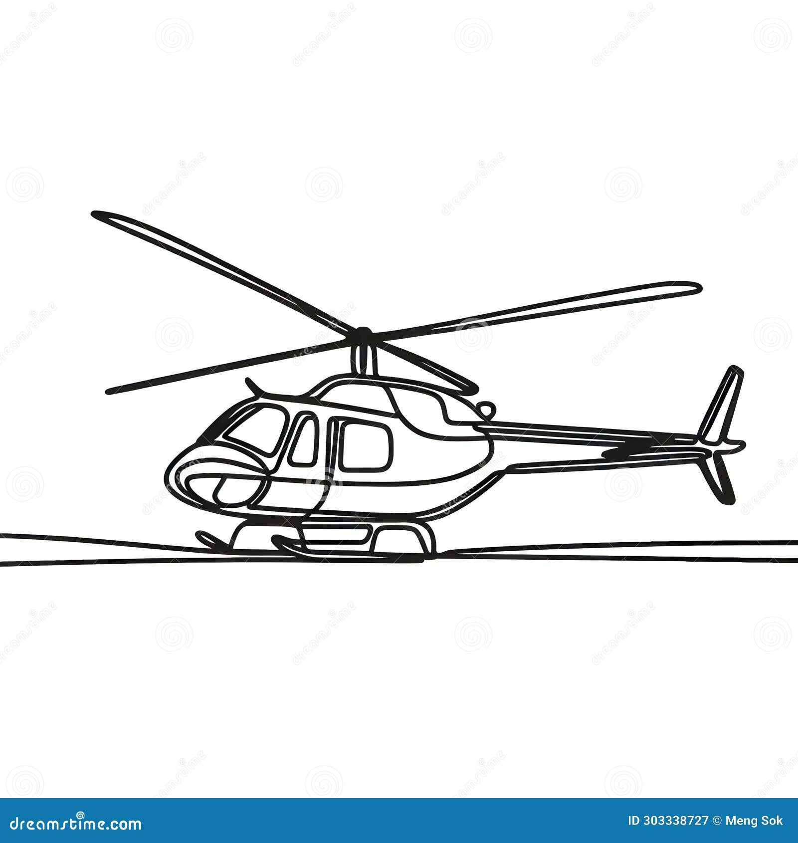 A Basic Scenery With A Helicopter Flying Above Is Portrayed In A Sketch ...