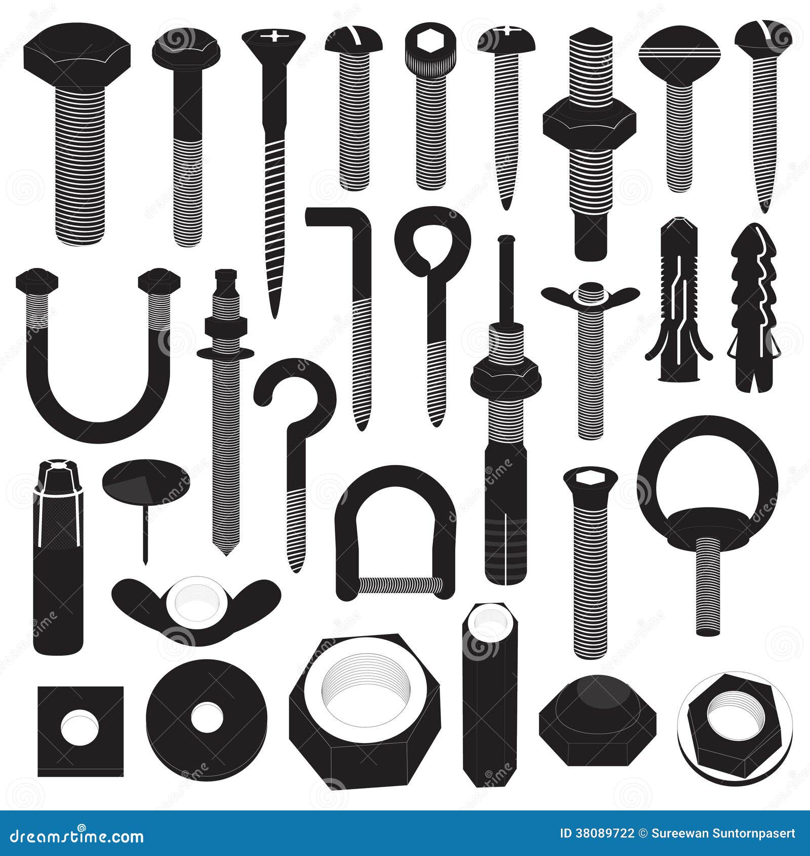 Basic Screws and Nuts Collection Stock Vector - Illustration of gear ...