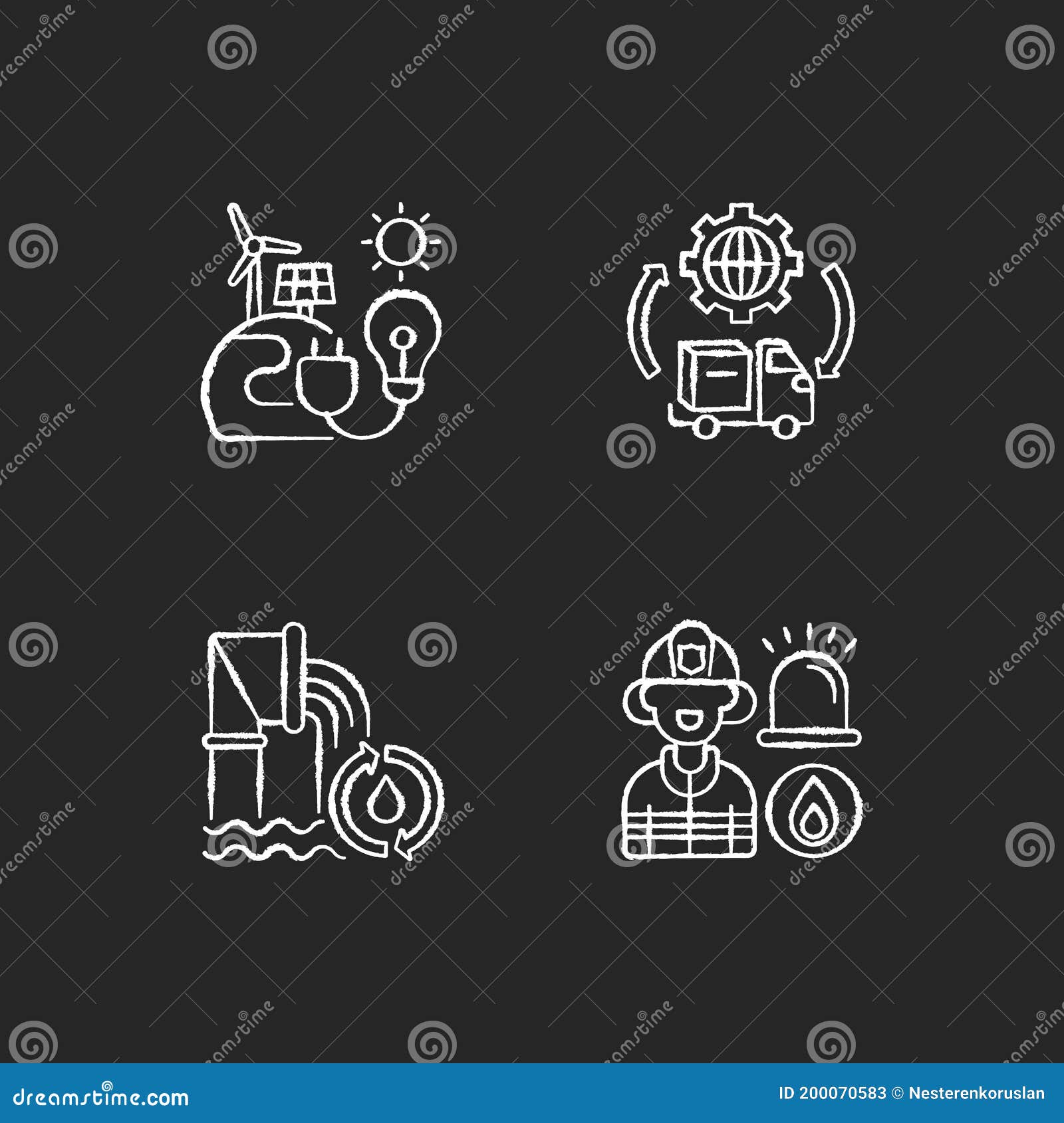 Basic Services Chalk White Icons Set on Black Background Stock Vector ...