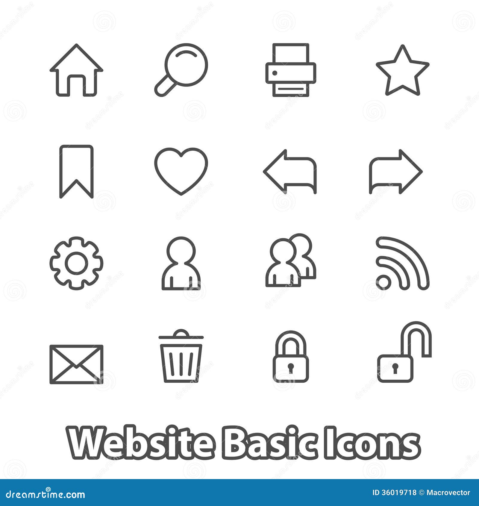 Basic Set of Website Icons, Contour Flat Stock Vector - Illustration of ...
