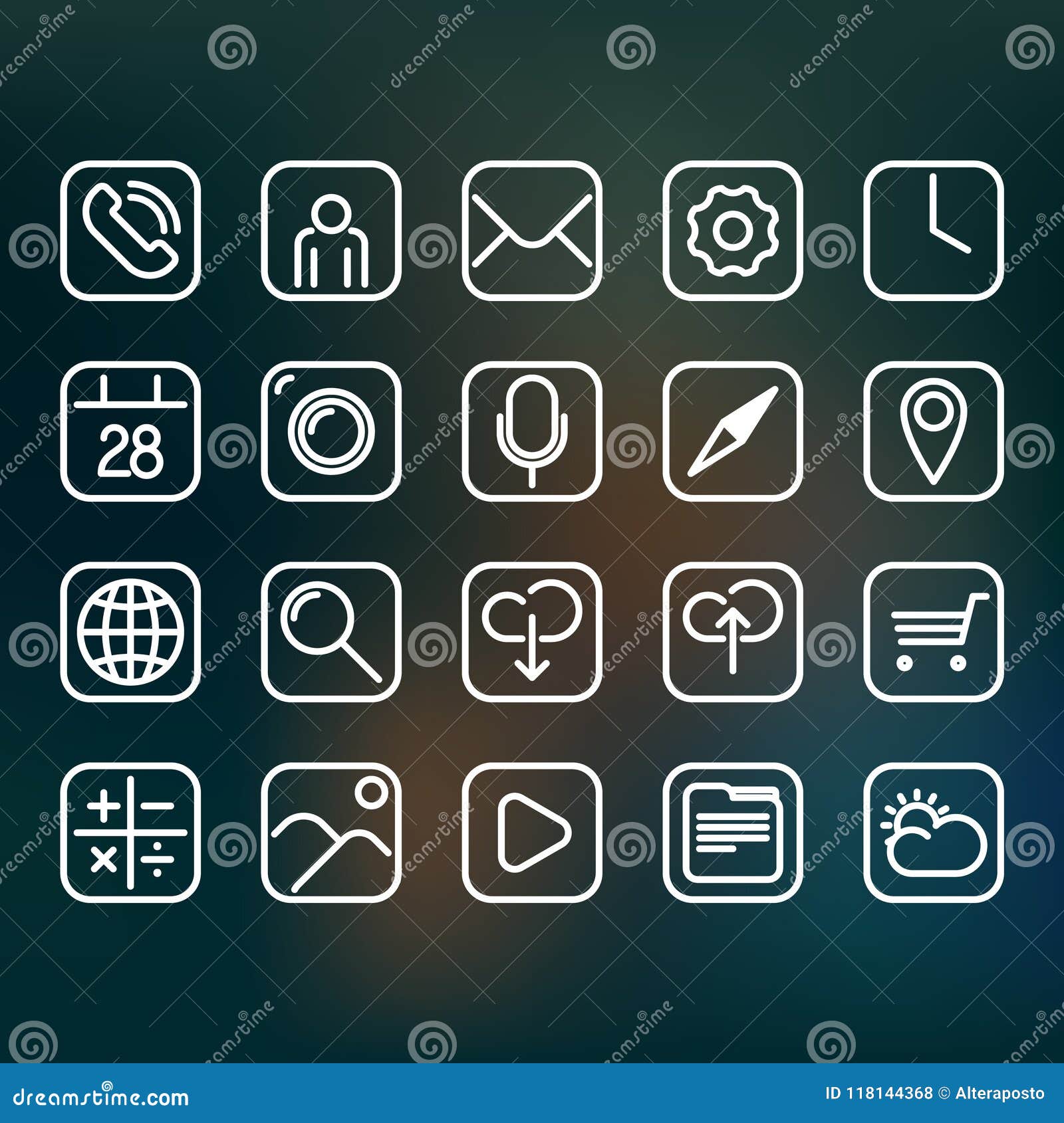Basic Set of White Contour Icons for Smartphone Stock Vector ...