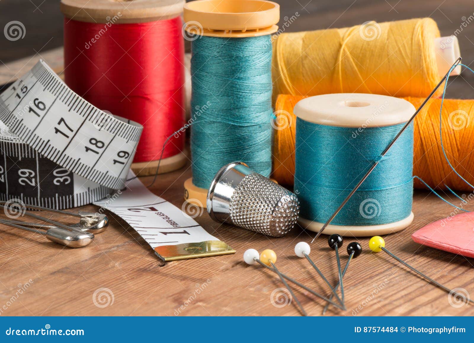 Basic Sewing Tools and Spools of Thread Stock Photo - Image of sewing ...