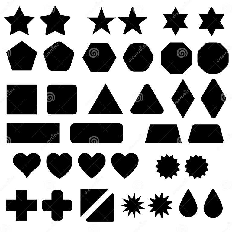 Basic Shape Elements with Sharp and Rounded Edges Vector Set. Stock ...