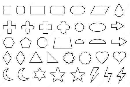 Basic Shape Outline Set. Simple Geometry Shapes Set. Geometric ...