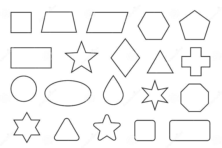 Basic Shape Outline Set. Simple Geometry Shapes Set. Geometric ...