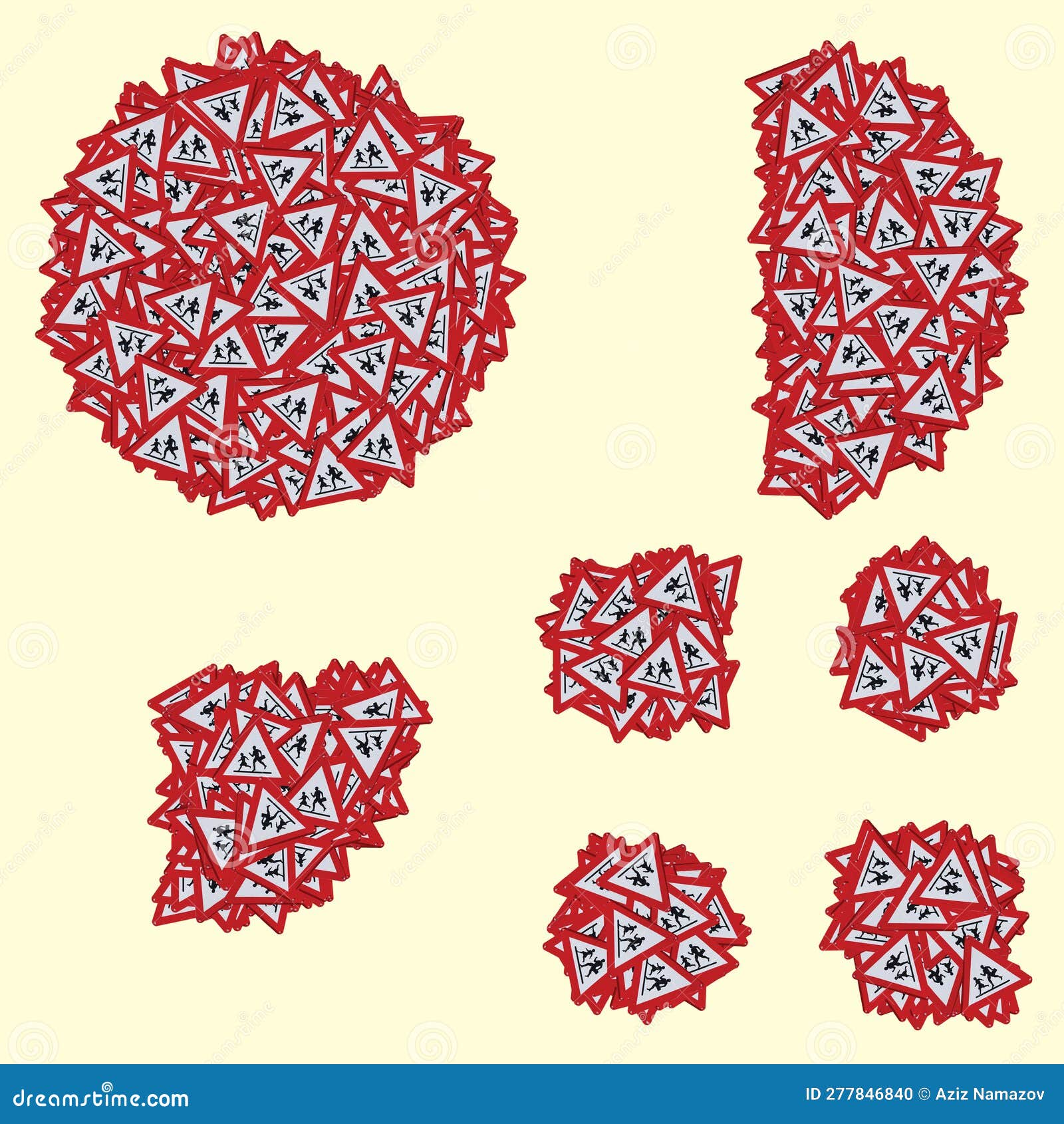 Basic Shapes with Pedestrian Danger Sign. Red Triangle Safety Traffic ...