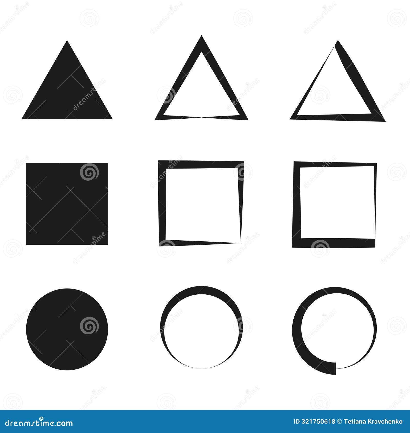 Basic Shapes Vector Set. Triangle, Square, Circle. Line Art and Solid ...