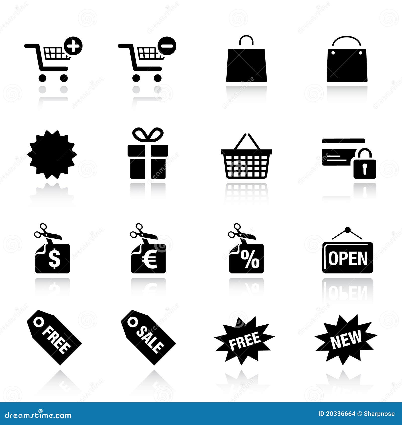 Basic - Shopping icons stock vector. Illustration of reflection - 20336664