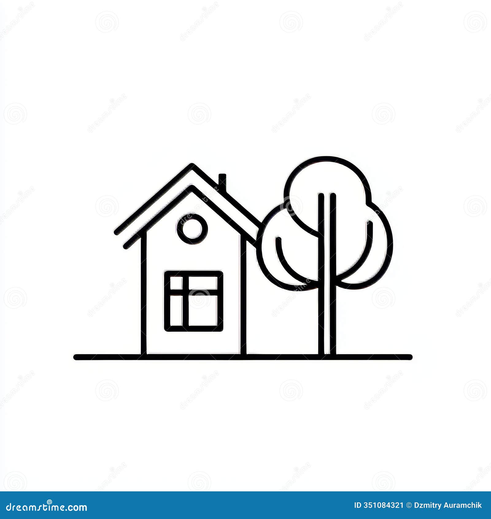 A Basic Sketch of a House beside a Tree, Highlighting a Minimalist and ...