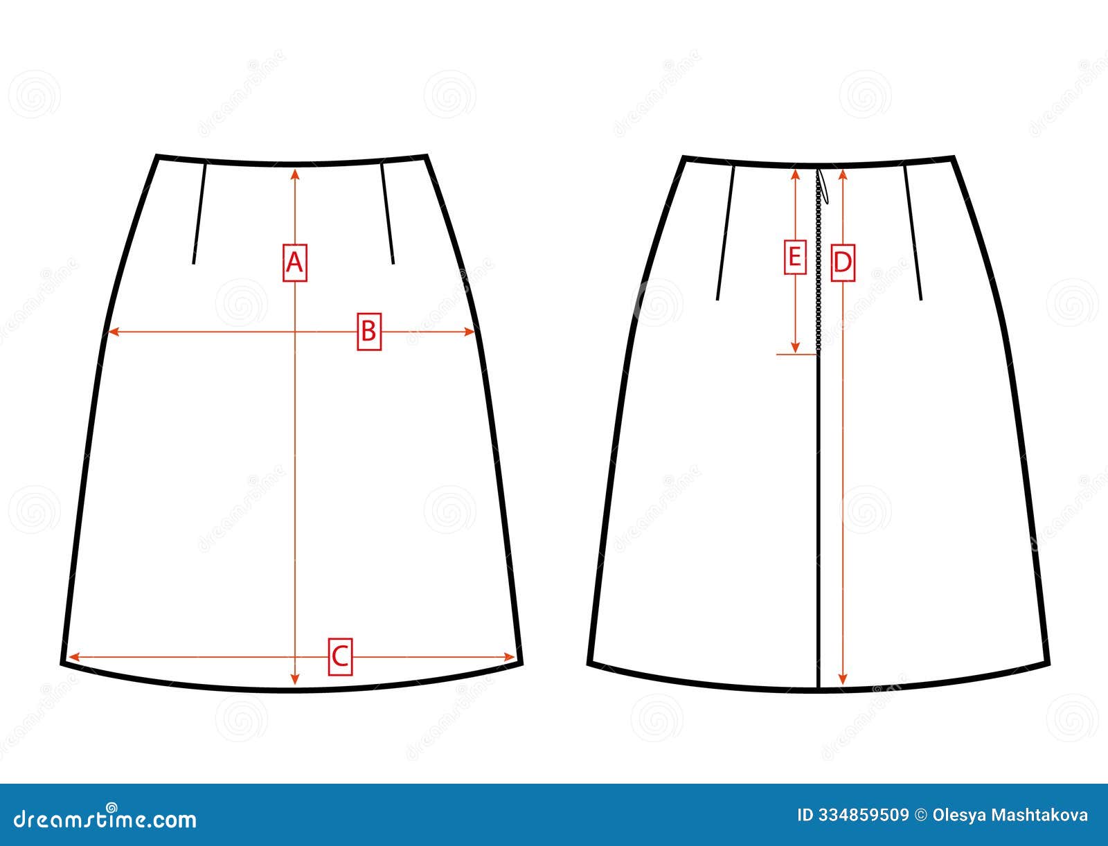 Basic Skirt Size Chart. Clothing Measurements Stock Illustration ...